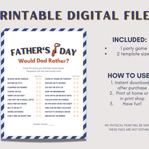 Would Dad Rather Game, Printable Fathers Day Game, Fathers Day Activity ...