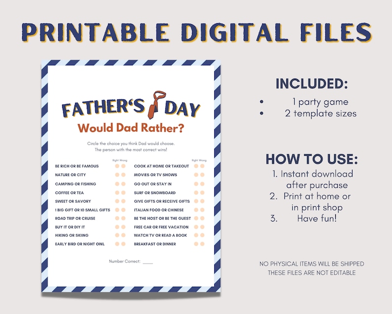 Would Dad Rather Game, Printable Fathers Day Game, Fathers Day Activity ...