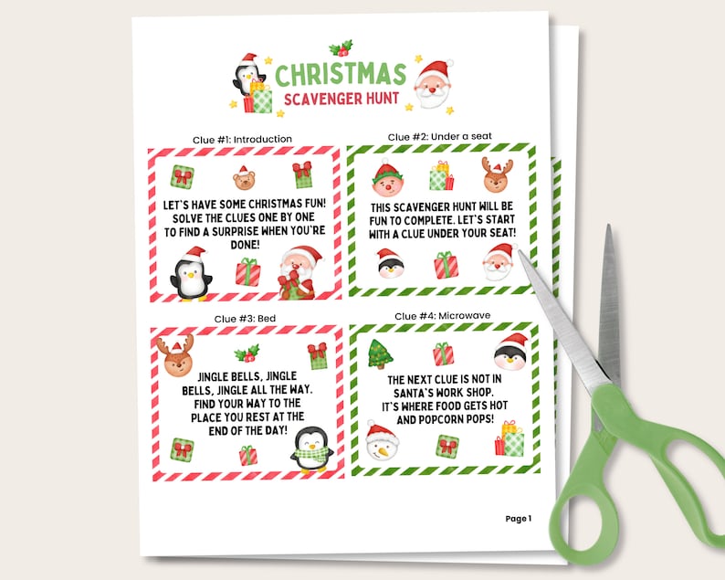 Christmas Scavenger Hunt Christmas Treasure Hunt Cards Xmas - Etsy