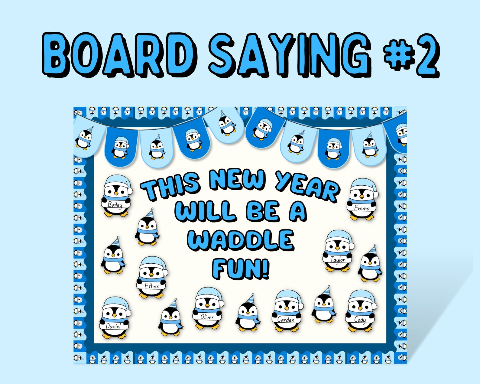 Penguin New Years Bulletin Board Kit New Year January - Etsy