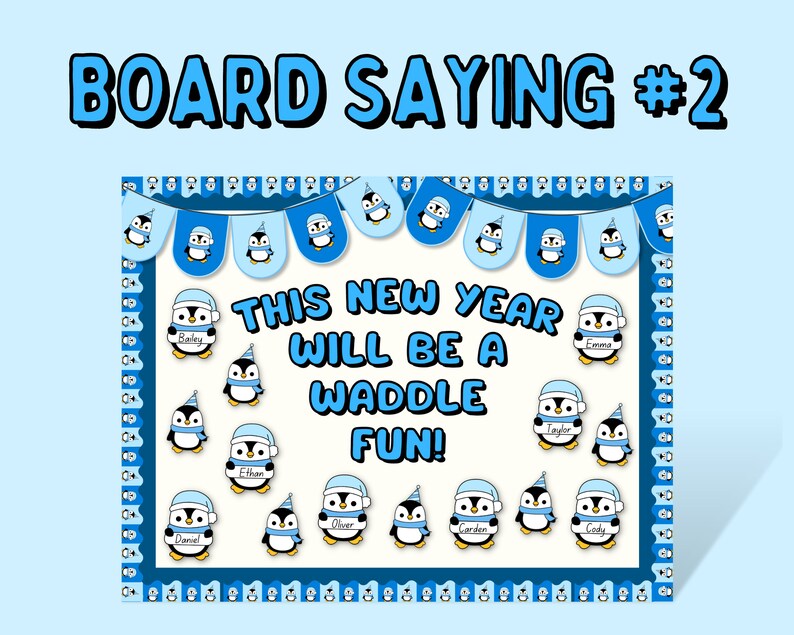 Penguin New Years Bulletin Board Kit New Year January - Etsy