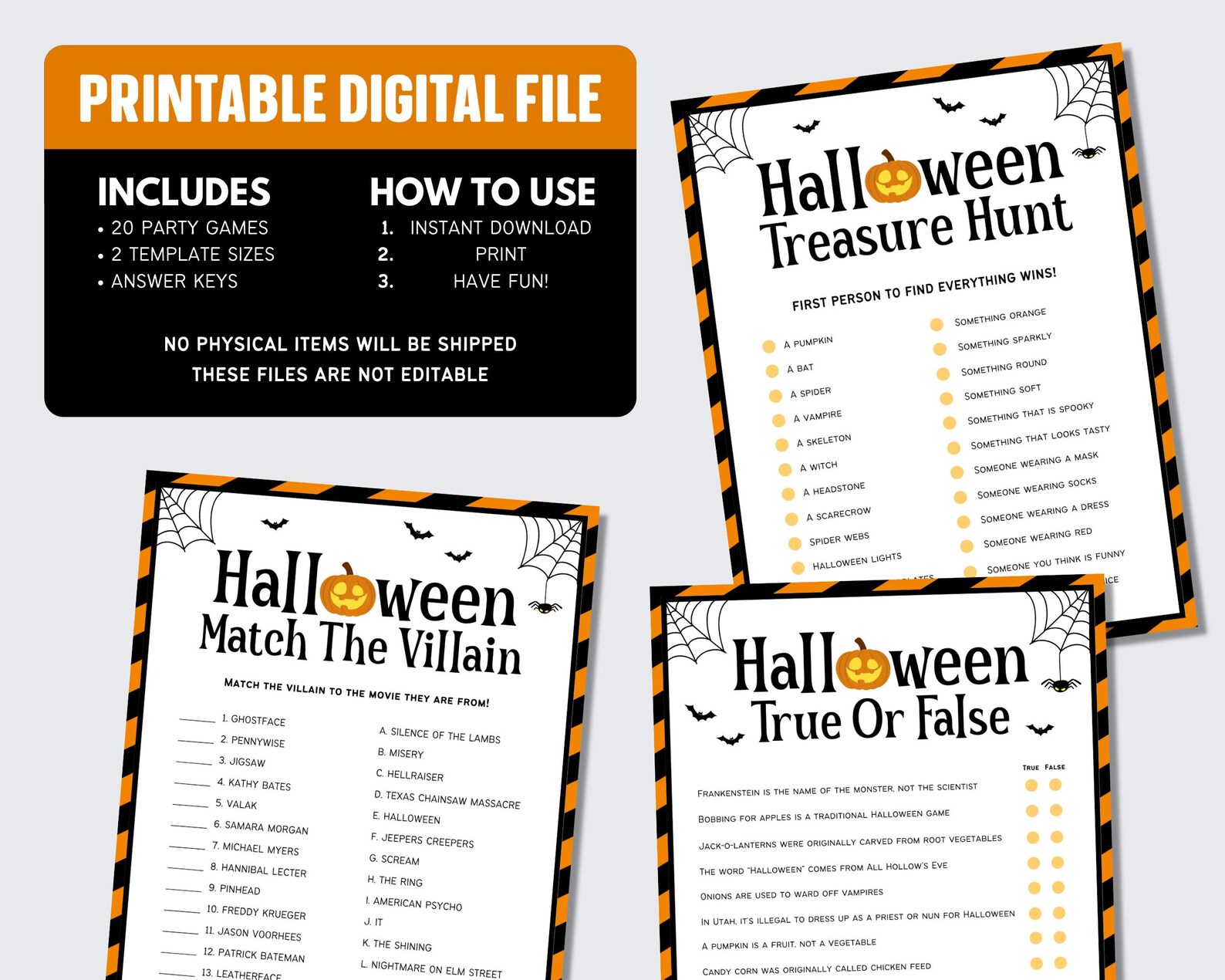 Printable Halloween Games Bundle, Halloween Party Games for Kids and ...