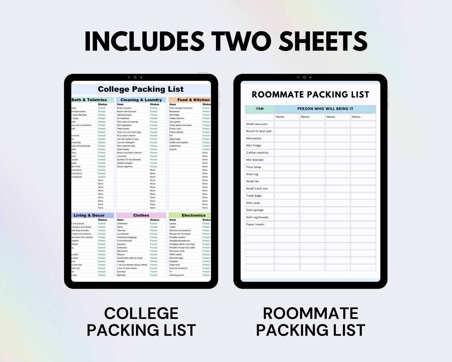 Editable College Packing List, College Dorm Packing Checklist, College ...
