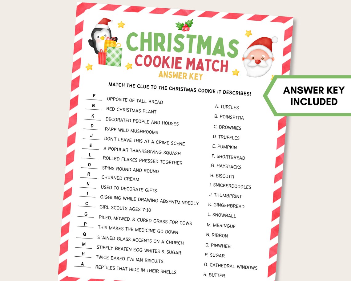 Christmas Cookie Quiz, Christmas Cookie Match Game, Christmas Trivia ...