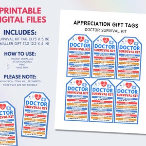 Doctor Survival Kit Gift Tag, Thank You Doctor Tag, National Doctors ...