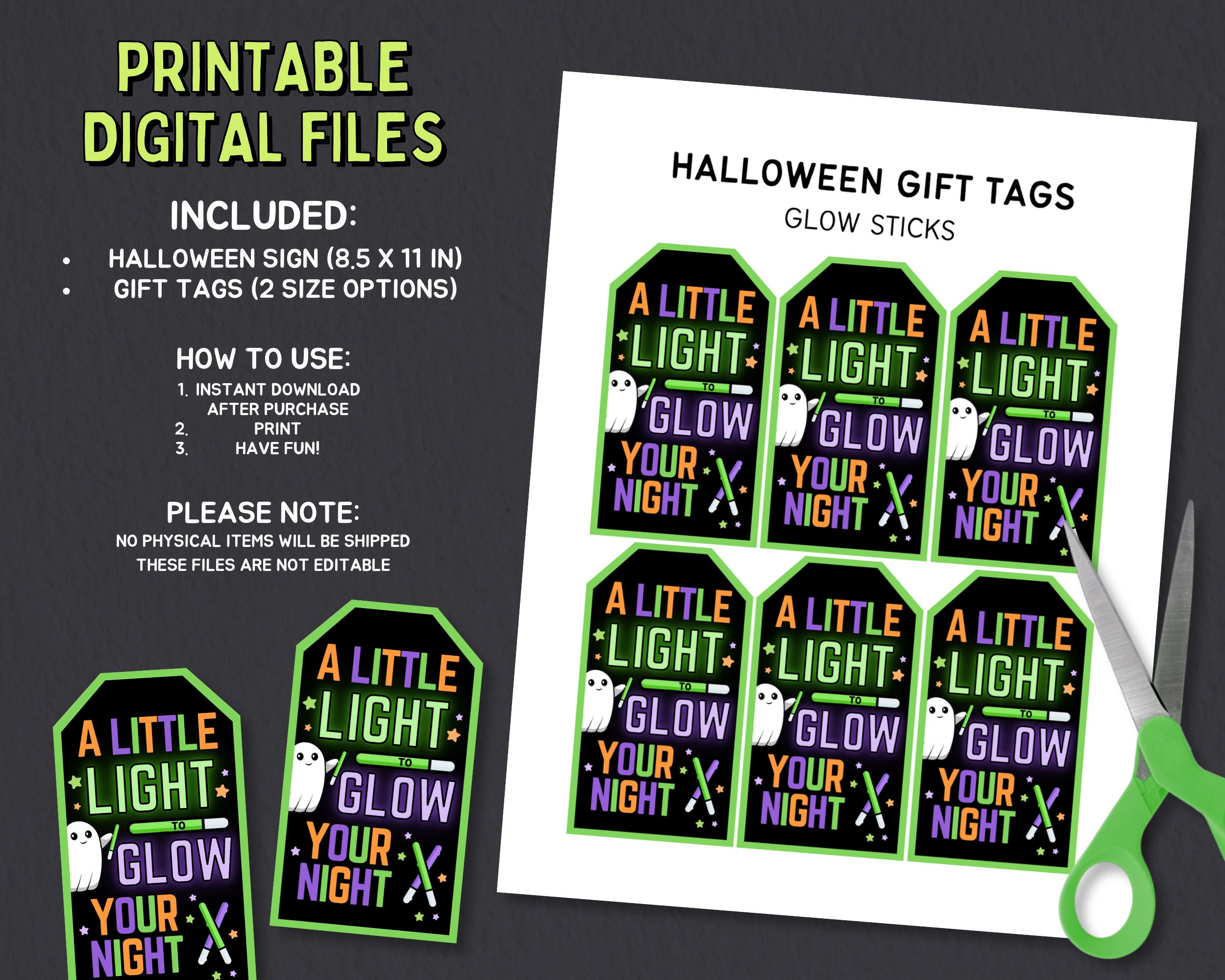 Halloween Glow Stick Tag, Halloween Glow Stick Favor for Kids ...
