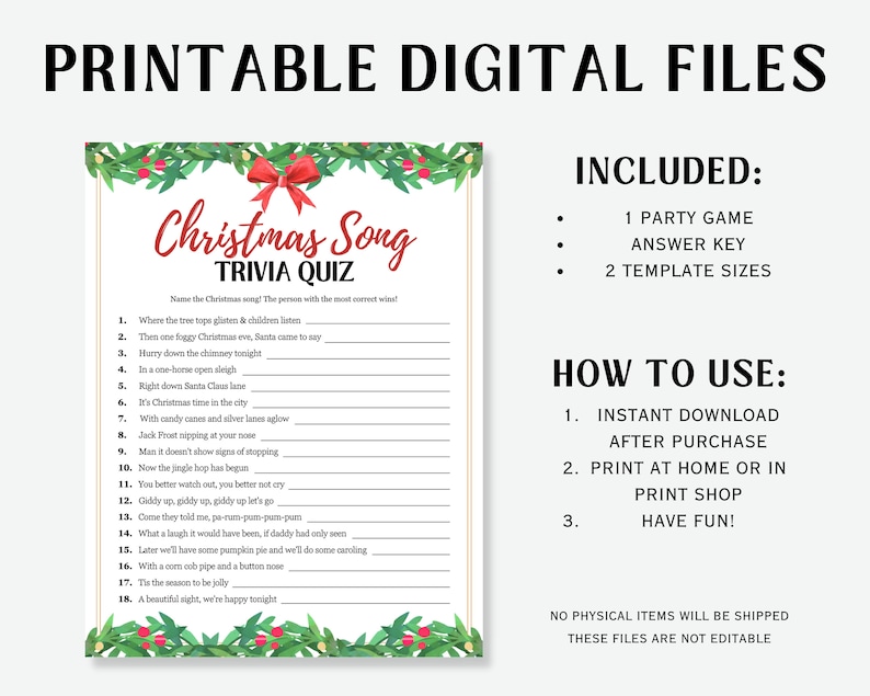 Christmas Song Trivia Game, Christmas Carol Game, Christmas Song Finish ...