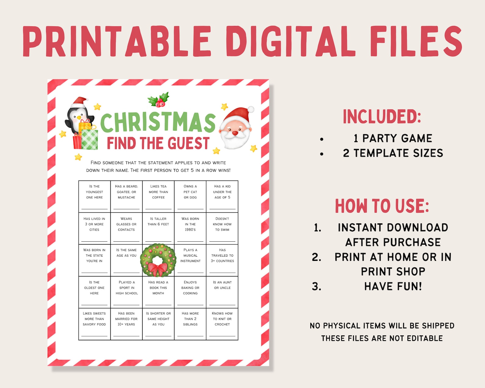 Christmas Find the Guest Game, Christmas Bingo, Christmas Mix & Mingle ...