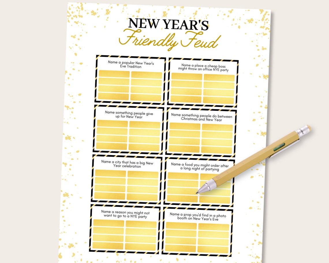 New Years Friendly Feud Game, New Years Family Feud Game, New Years Eve ...