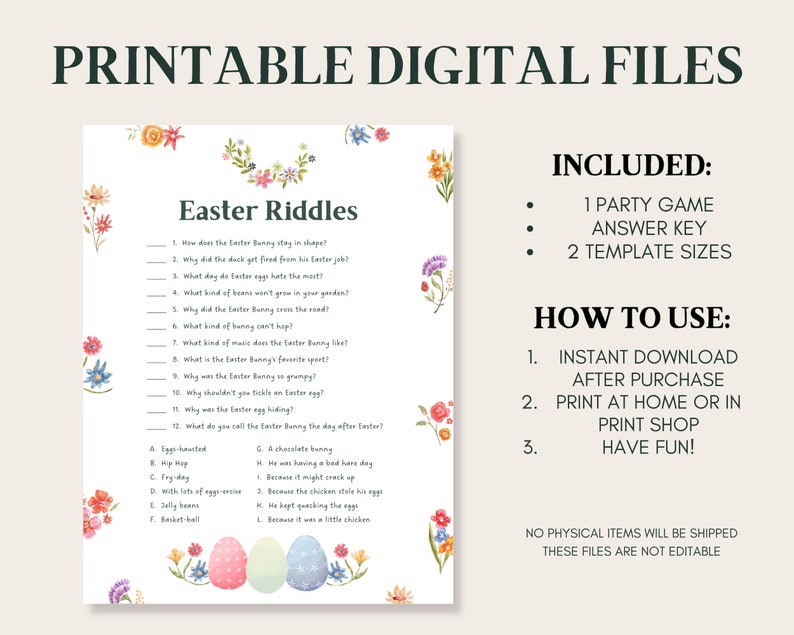 Easter Riddles Easter Riddles for Kids Fun Easter Activity - Etsy