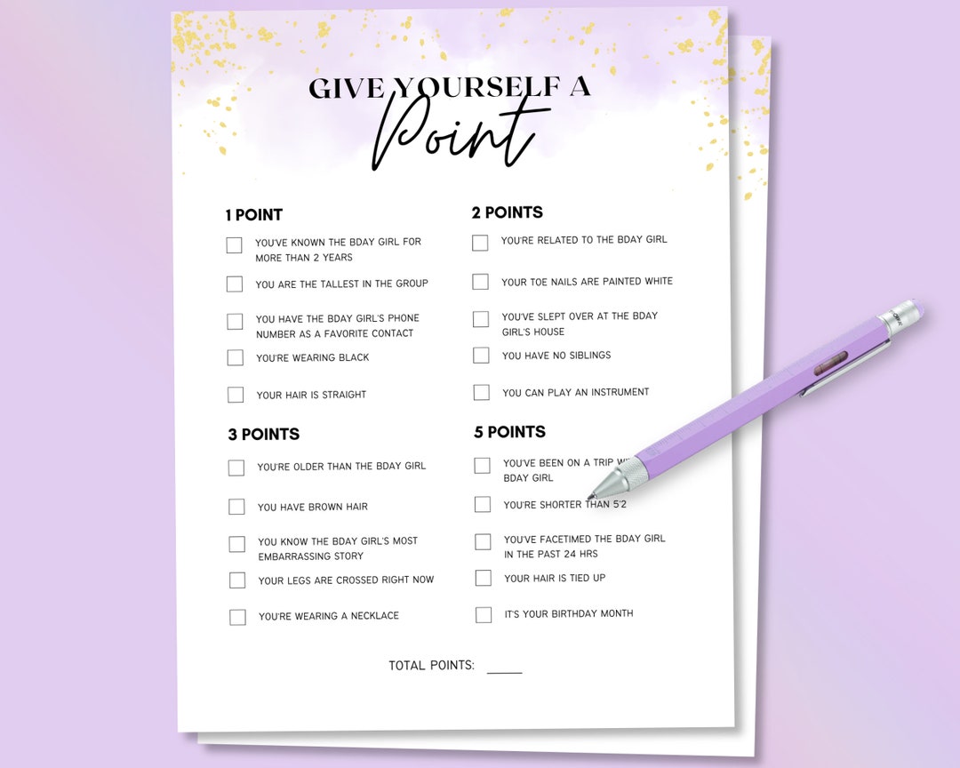 Give Yourself a Point, Purple Teen Girl Birthday Game, Purple Birthday ...