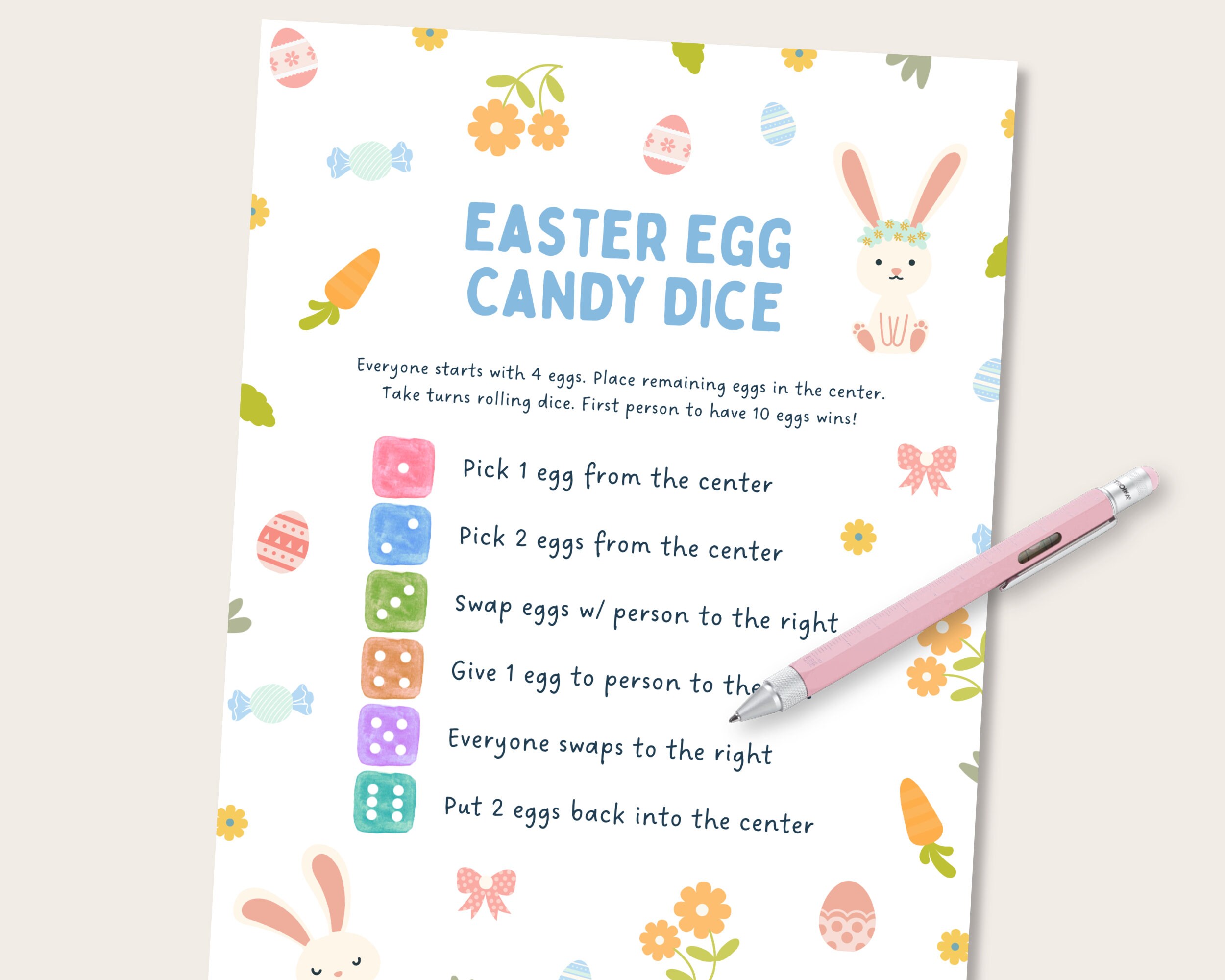 Easter Candy Dice Game, Easter Dice Game for Kids, Printable Easter ...