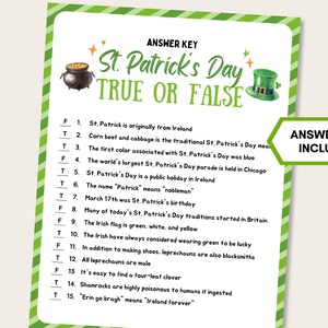 St Patrick's Day True or False Quiz, St Patrick's Day Trivia Quiz, St ...