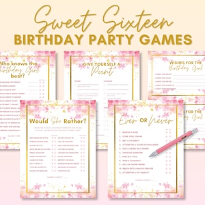 Sweet 16 Birthday Party Games Bundle, Rose Gold Theme, Teenager ...