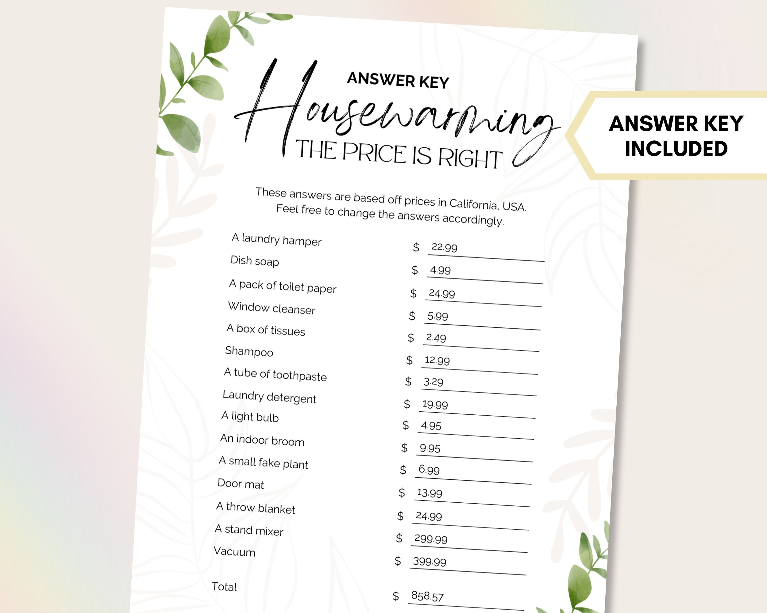 EDITABLE TEMPLATE The Price Is Right Game Printable Baby