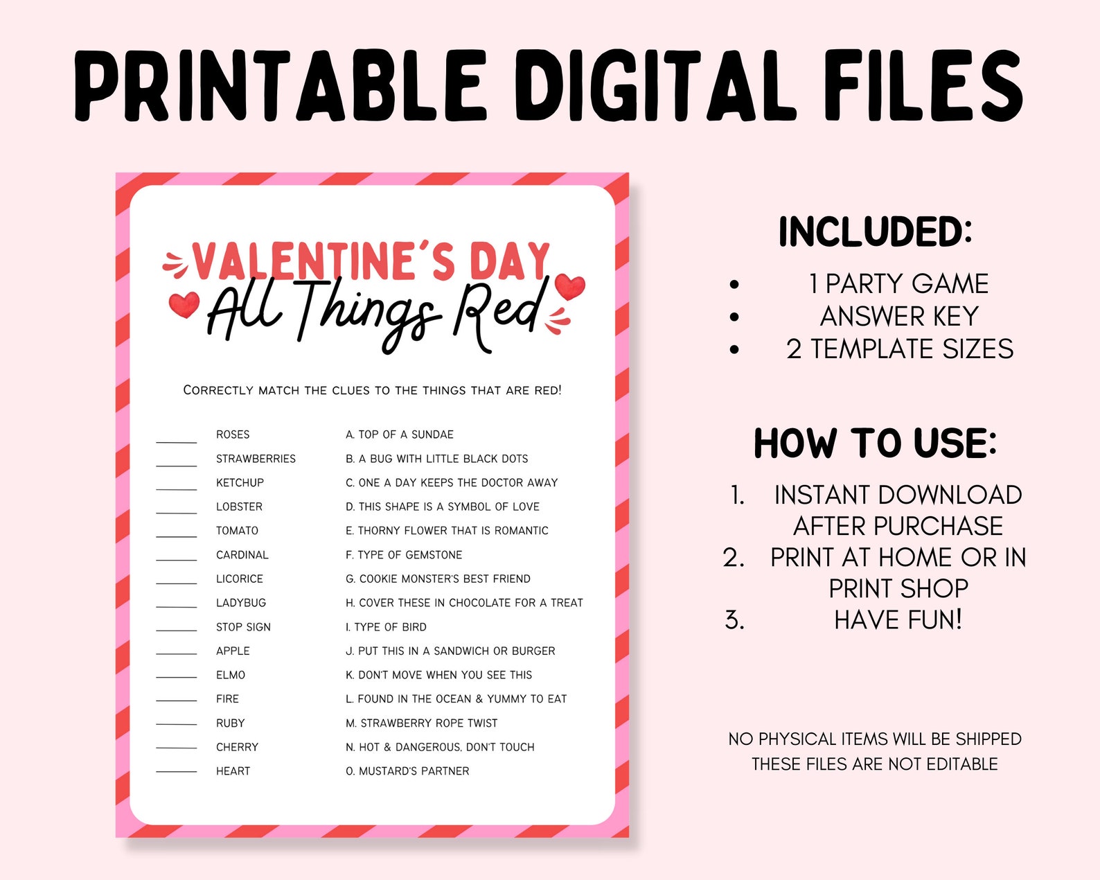 Valentines Day All Things Red Game, Valentines Day Color Red Quiz ...