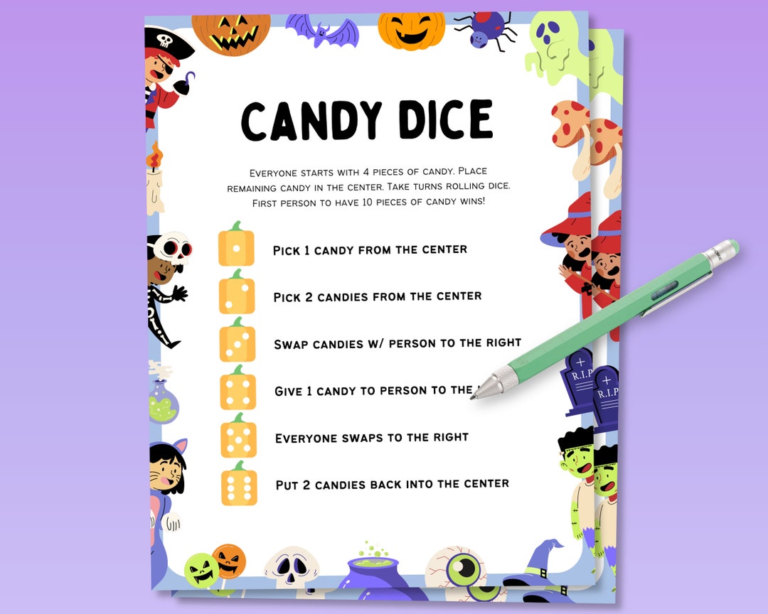 Halloween Candy Dice Game, Halloween Printable Party Game, Halloween ...