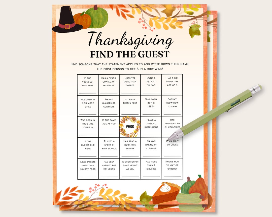 Thanksgiving Find the Guest, Thanksgiving Bingo, Thanksgiving Mix ...