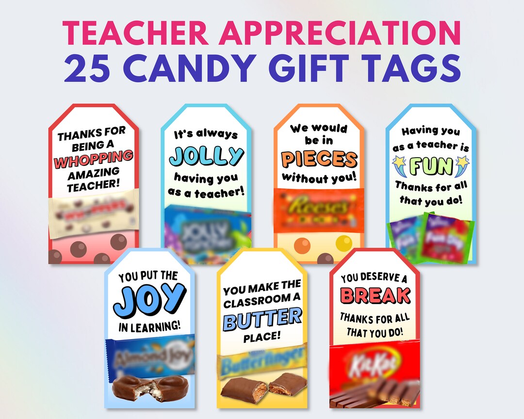 Teacher Appreciation Gift Tags, Candy Gift Tag for Teacher, Teacher ...