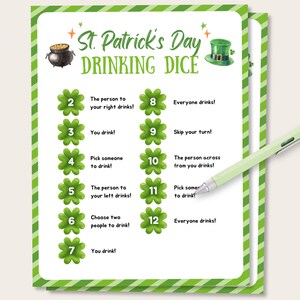 St Patrick's Day Drinking Dice Game, Adults St Patricks Day Drinking ...