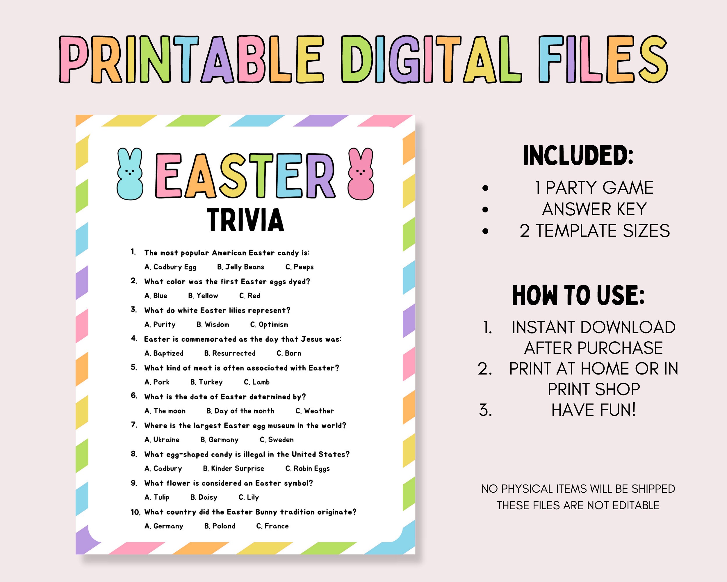 Easter Trivia Game, Easter Trivia Quiz, Printable Easter Party Game ...