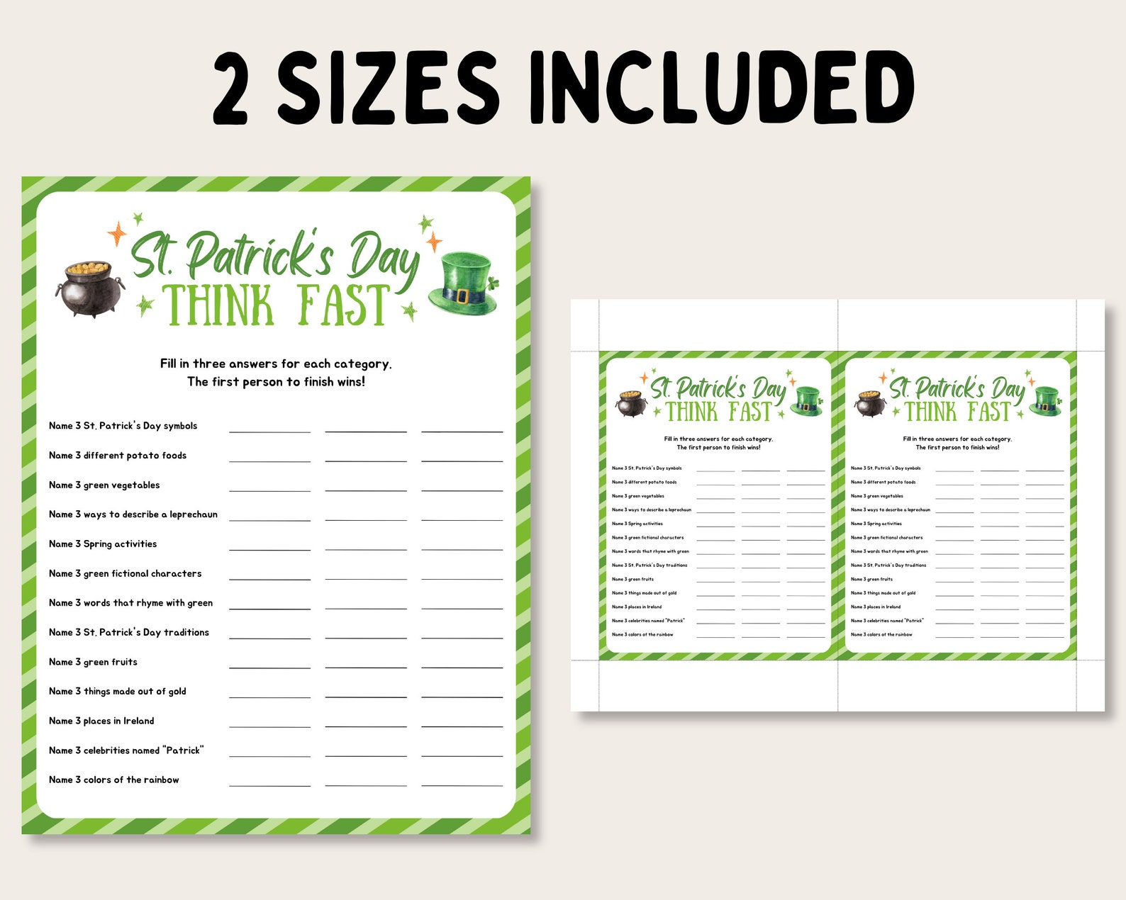 St Patrick's Day Think Fast Game, Printable St Patricks Day Party Game ...