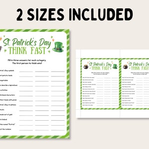 St Patrick's Day Think Fast Game, Printable St Patricks Day Party Game ...