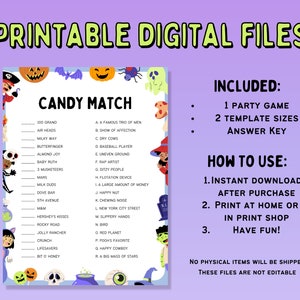 Halloween Candy Match Game, Halloween Trivia Quiz, Halloween Activity ...