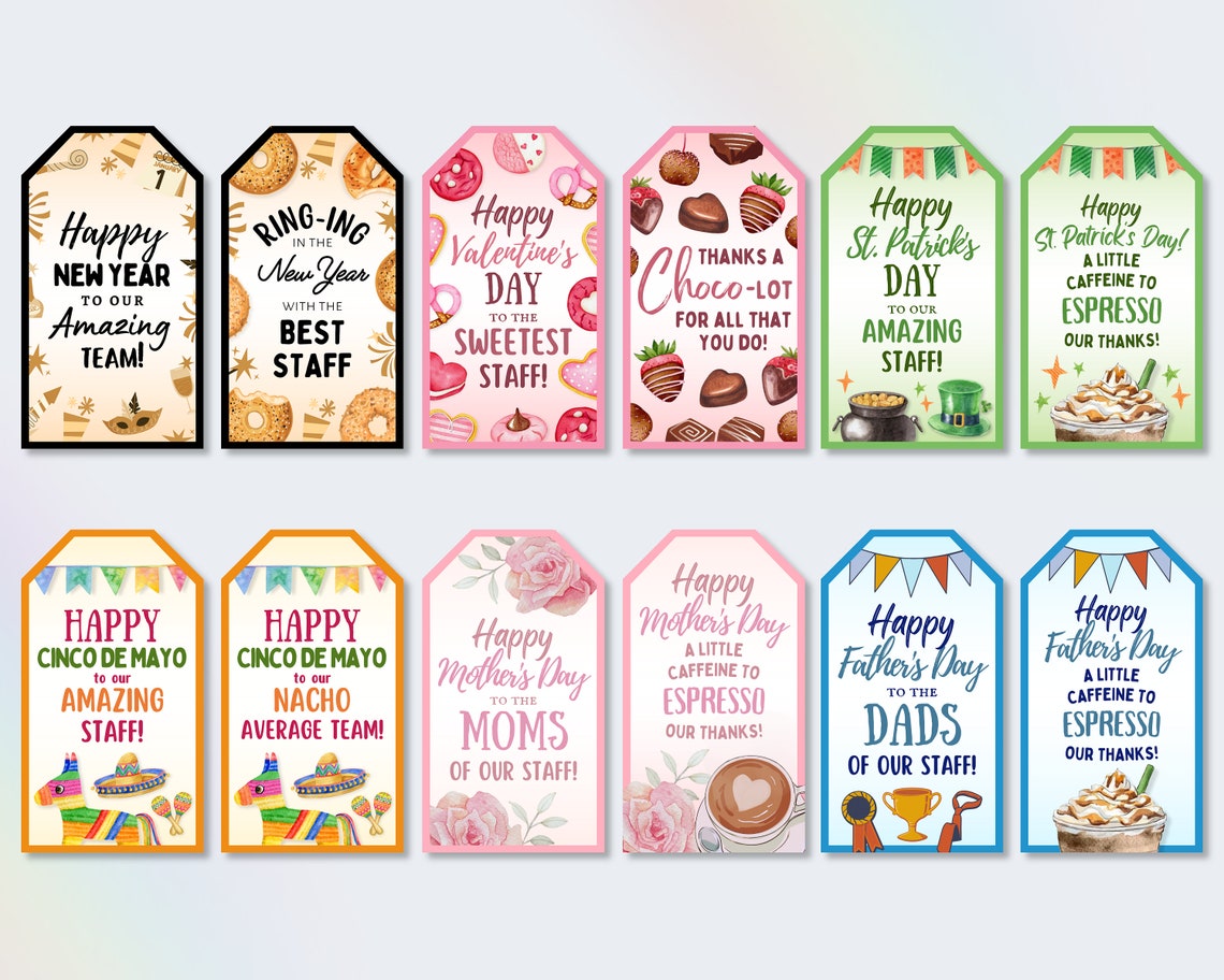 24 Employee Holiday Gift Tag Bundle, Employee Appreciation Gift Tags ...