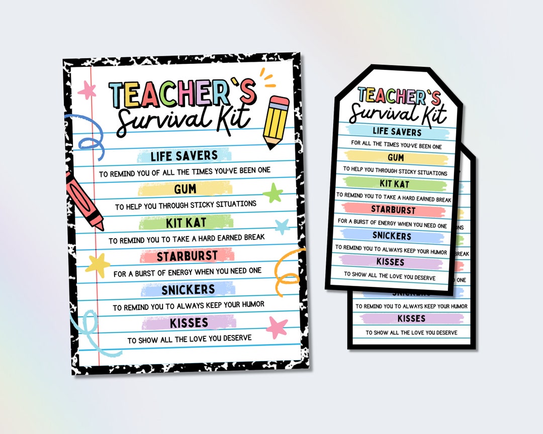 Teacher Survival Kit Gift Tag, Teacher Appreciation Week Gift Tag ...