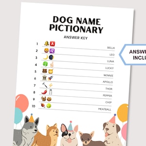 Dog Name Pictionary Game, Dog Birthday Printable Party Game, Dogs First ...
