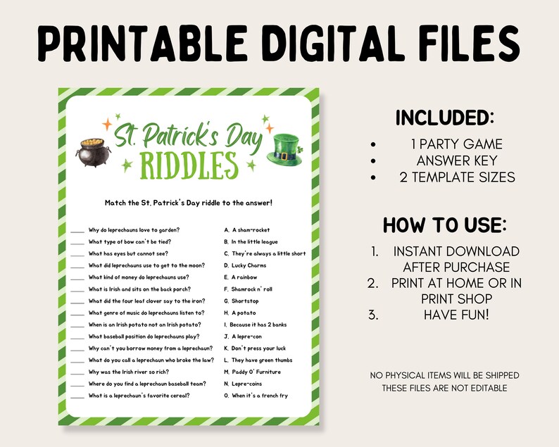 St Patrick's Day Riddles Quiz, St Patricks Day Riddles for Kids, Fun St ...
