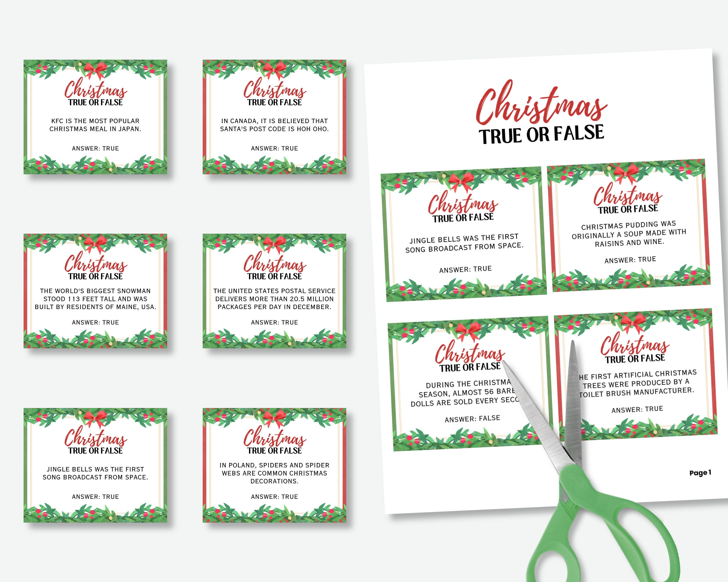 Christmas True or False Trivia Game, Printable Christmas Trivia Quiz ...