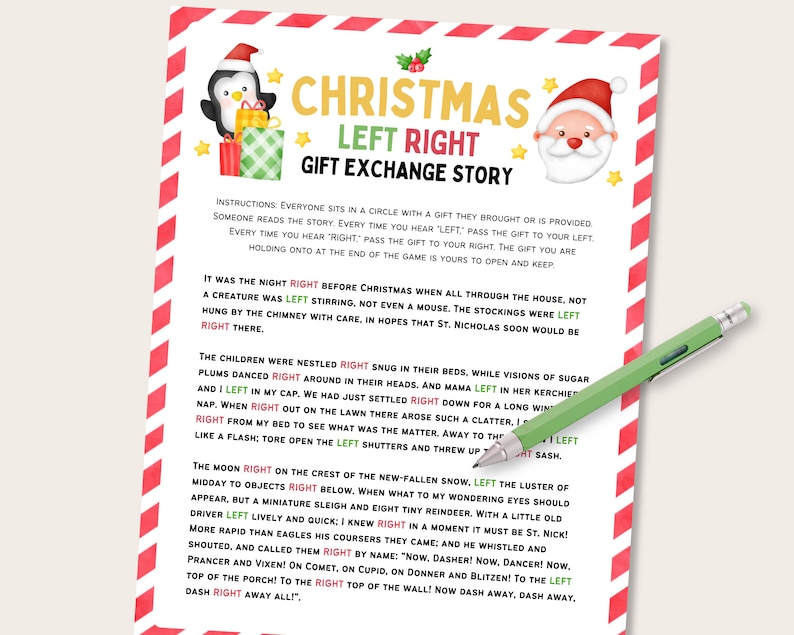 Christmas Left Right Game, Gift Exchange Game, Christmas Left Right ...