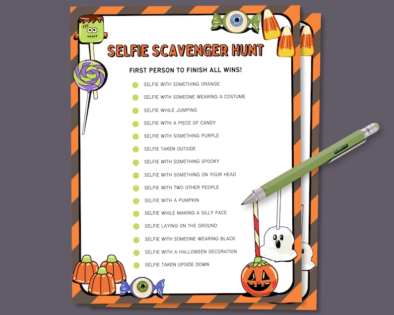 Halloween Selfie Scavenger Hunt, Halloween Printable Game, Halloween ...