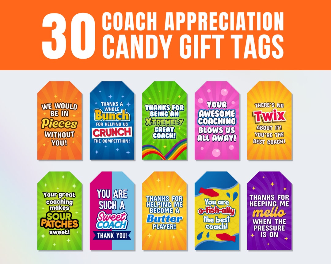 Sports Coach Appreciation Candy Gift Tags, Thank You Coach Tag for End ...