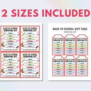Back to School Survival Kit Gift Tag, First Day of School Treat Tag for ...