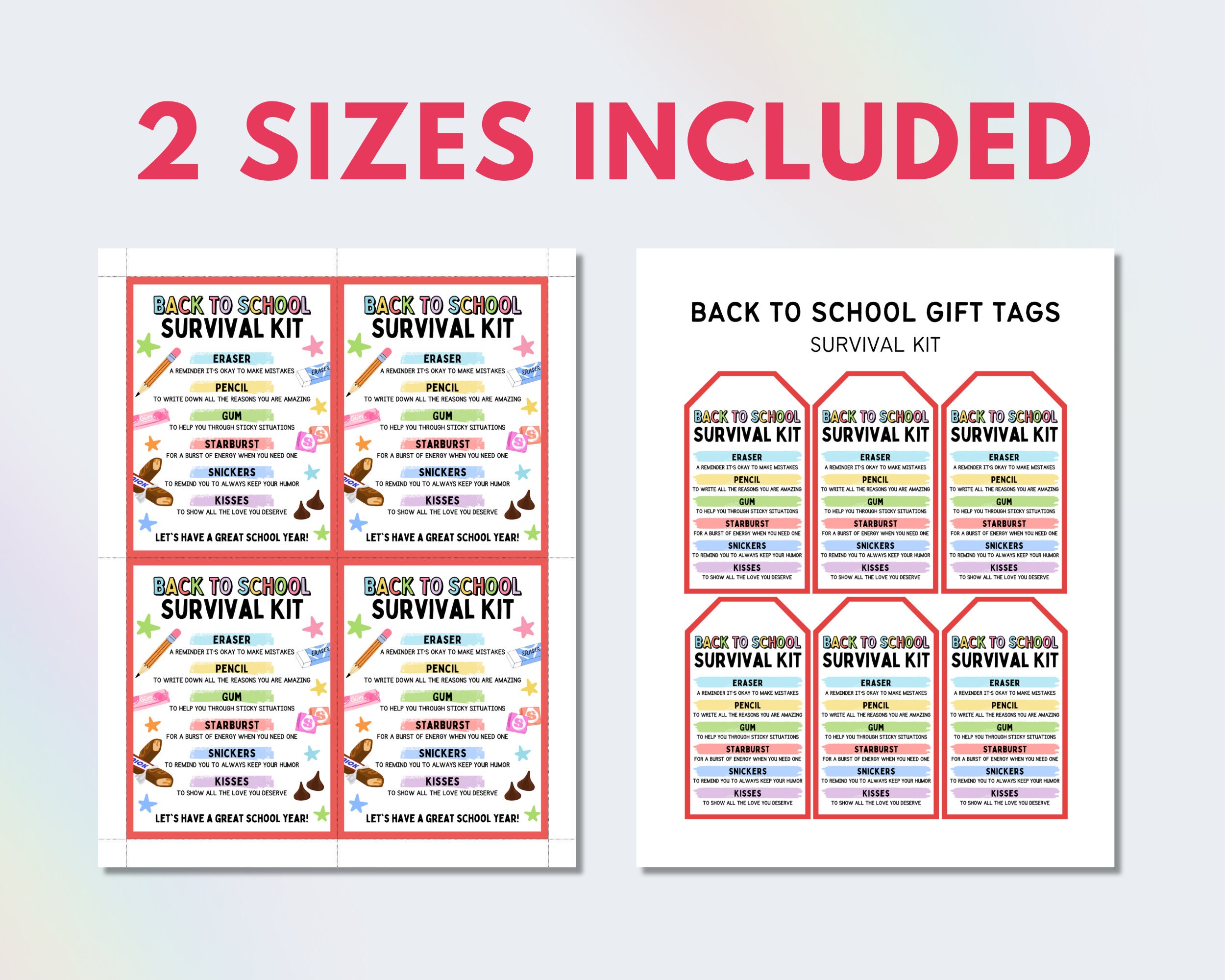 Back to School Survival Kit Gift Tag, First Day of School Treat Tag for ...