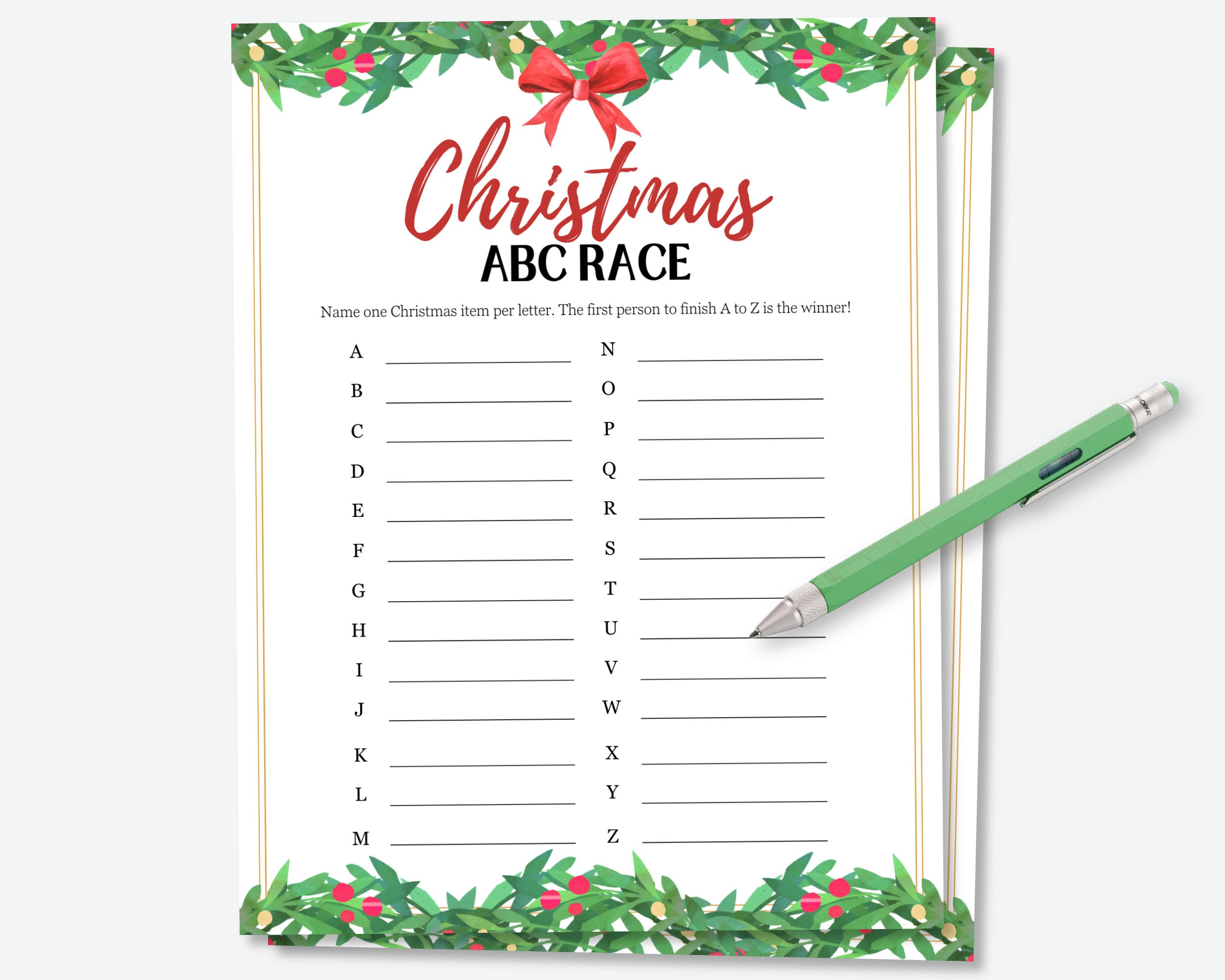 Christmas ABC Race Game, Printable Christmas Game, Holiday Party Game ...