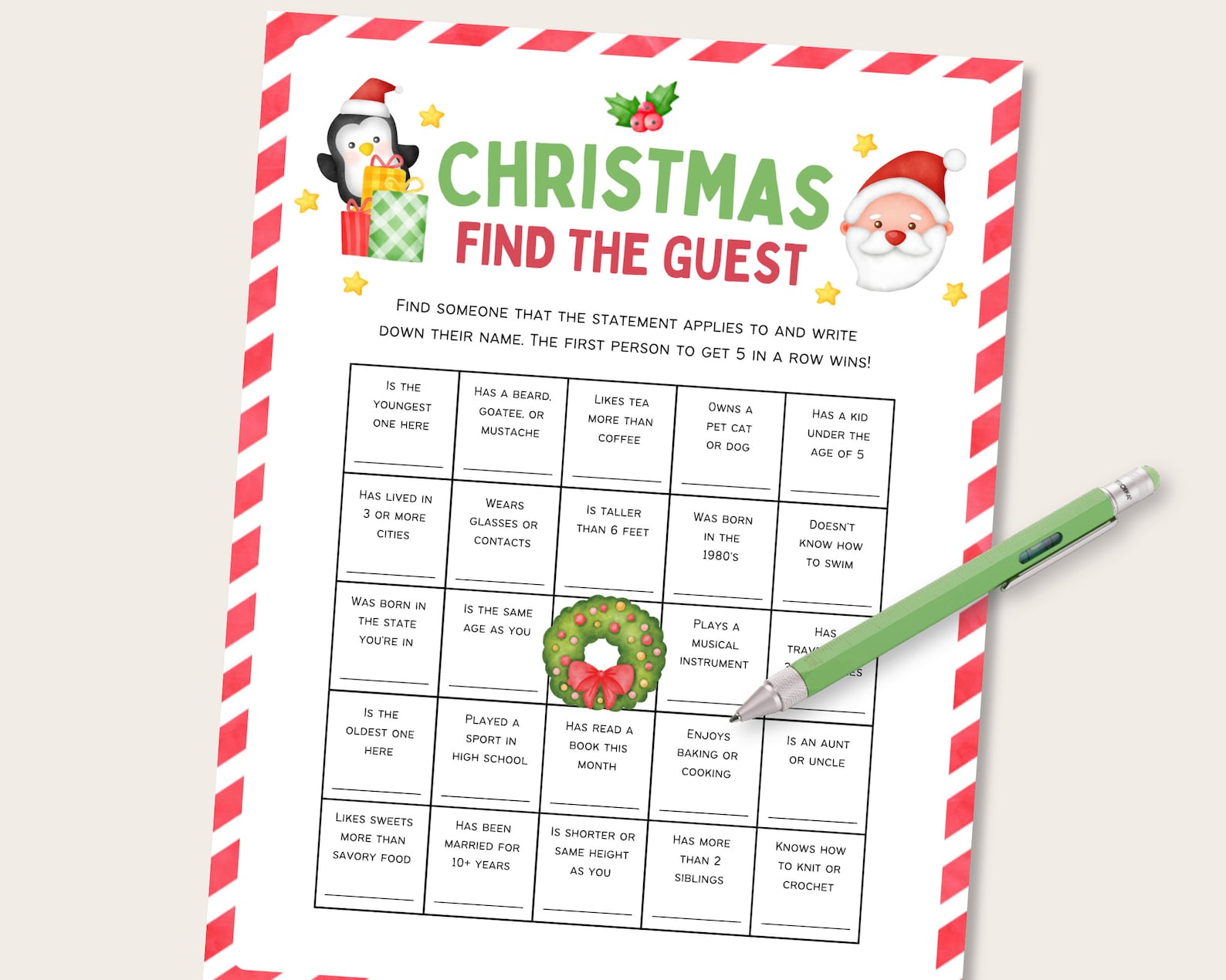 Christmas Find the Guest Game, Christmas Bingo, Christmas Mix & Mingle ...