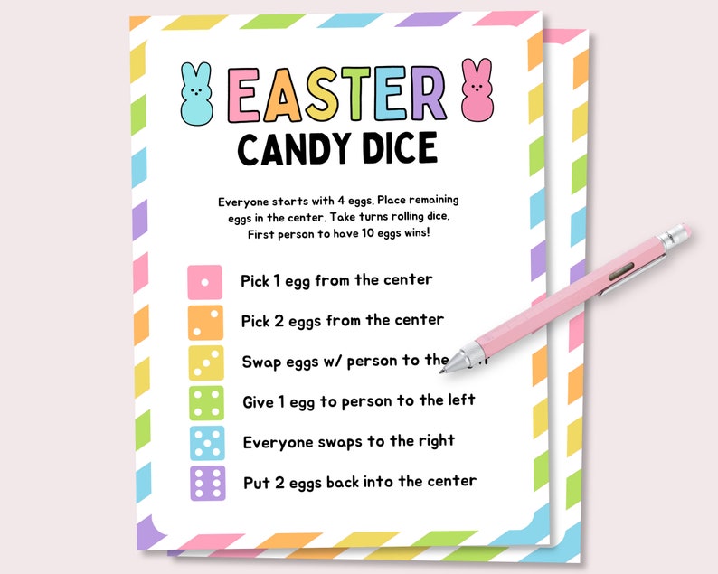 Easter Candy Dice Game, Printable Easter Party Game, Easter Dice Game ...