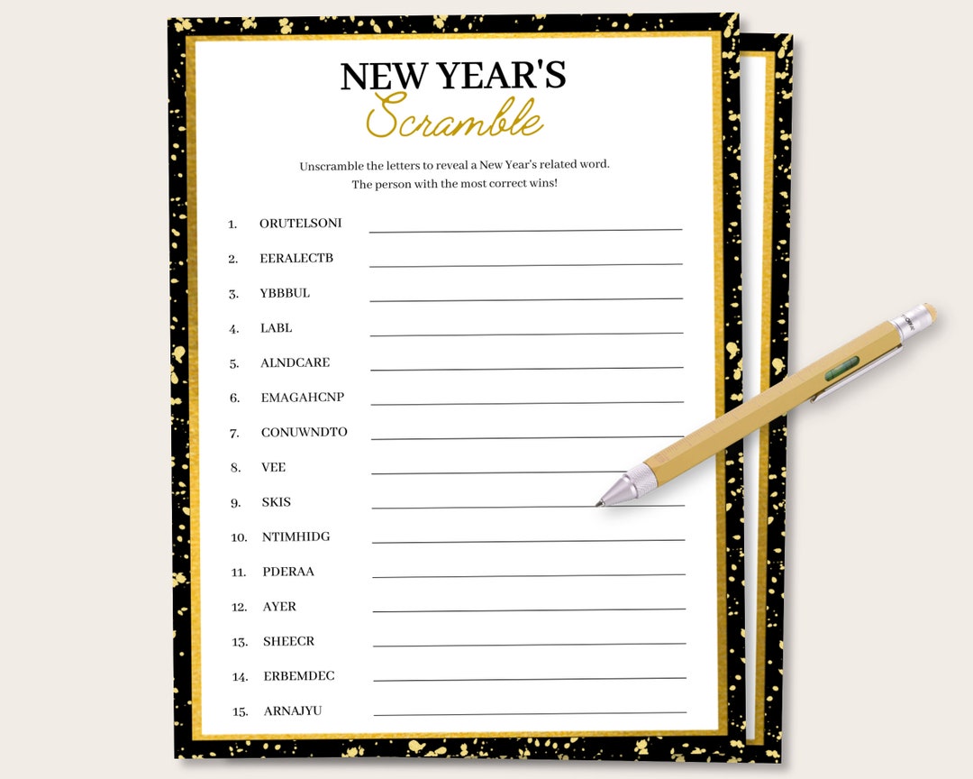 New Years Eve Word Scramble Game, New Year Eve Party Game, New Years ...