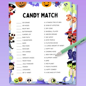 Halloween Candy Match Game, Halloween Trivia Quiz, Halloween Activity ...
