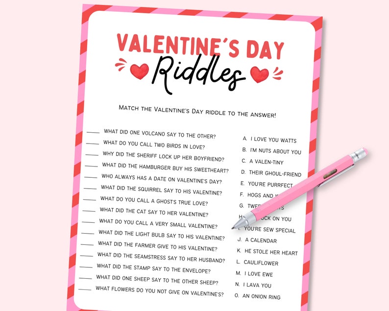 Valentines Day Riddles Quiz Valentines Day Party Game - Etsy