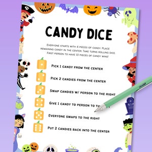 Halloween Candy Dice Game, Halloween Printable Party Game, Halloween ...