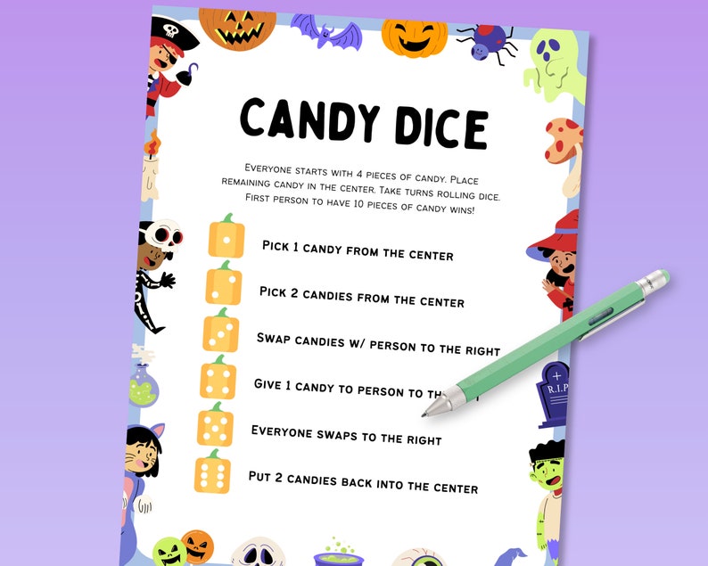 Halloween Candy Dice Game, Halloween Printable Party Game, Halloween ...