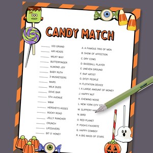 Halloween Candy Match Game, Halloween Trivia Quiz, Halloween Activity ...