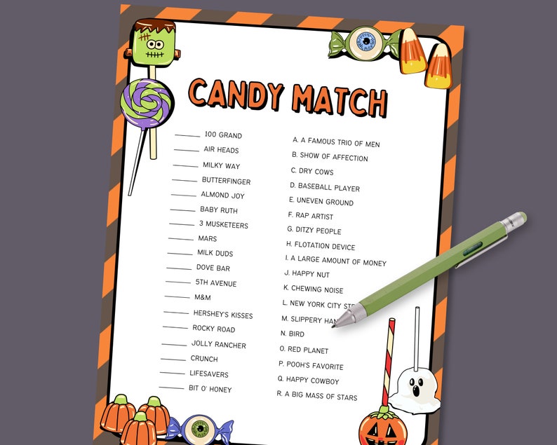 Halloween Candy Match Game, Halloween Trivia Quiz, Halloween Activity ...