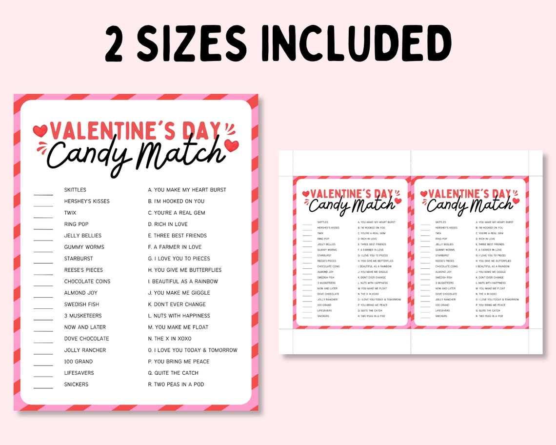 Valentines Day Candy Match Valentines Day Party Game - Etsy