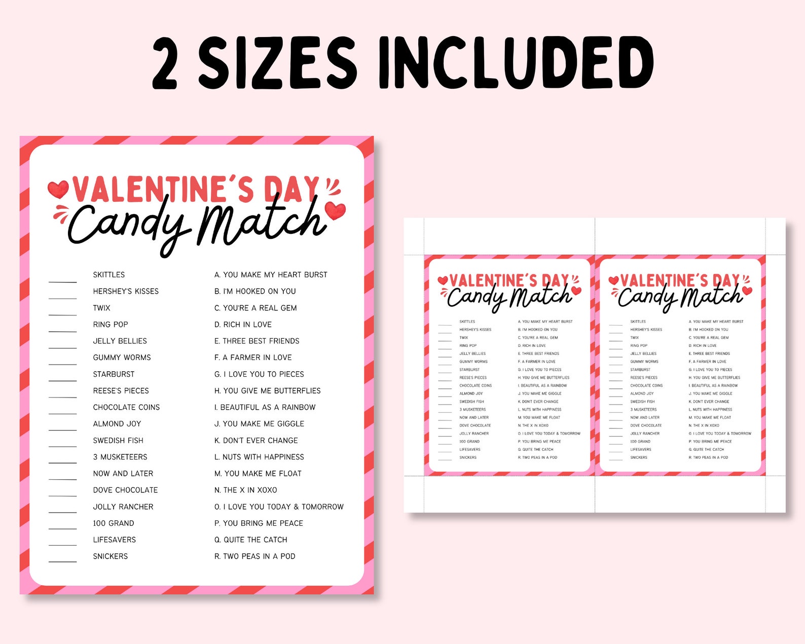 Valentines Day Candy Match, Valentines Day Party Game, Valentine Day ...